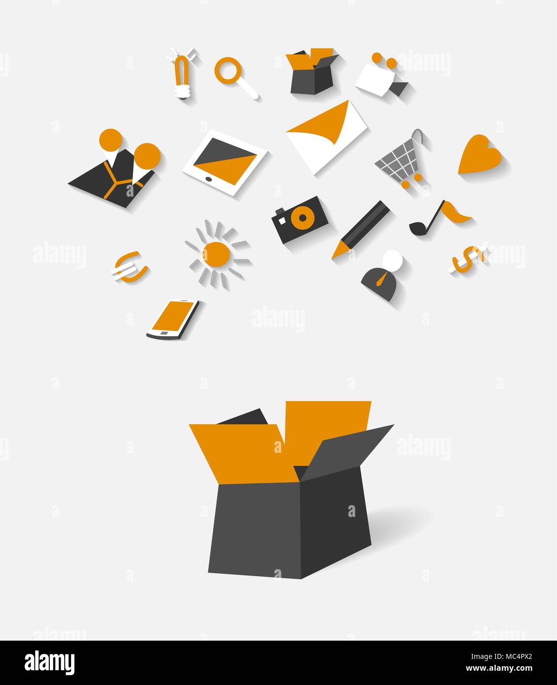 abstract box with technology media icons, collection of icons Stock ...