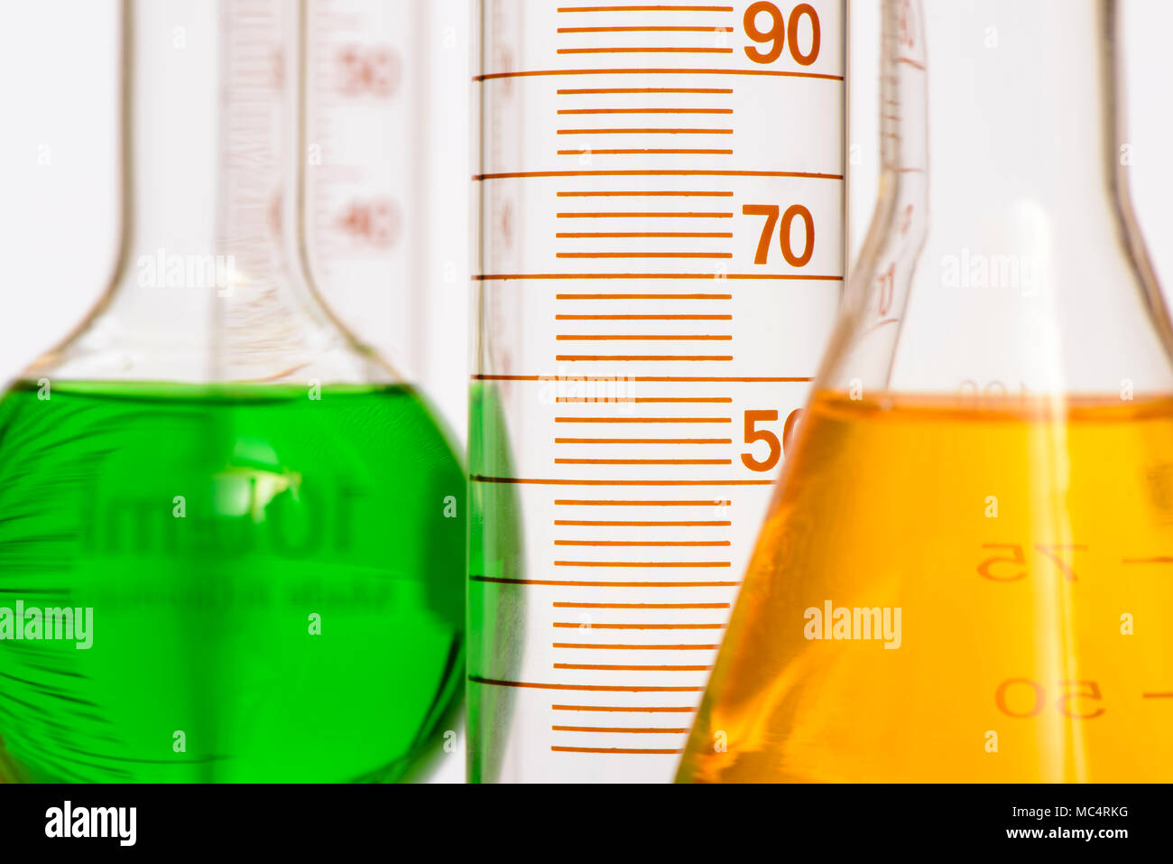 scientific experiment in chemistry laboratory with liquid in test tubes ...
