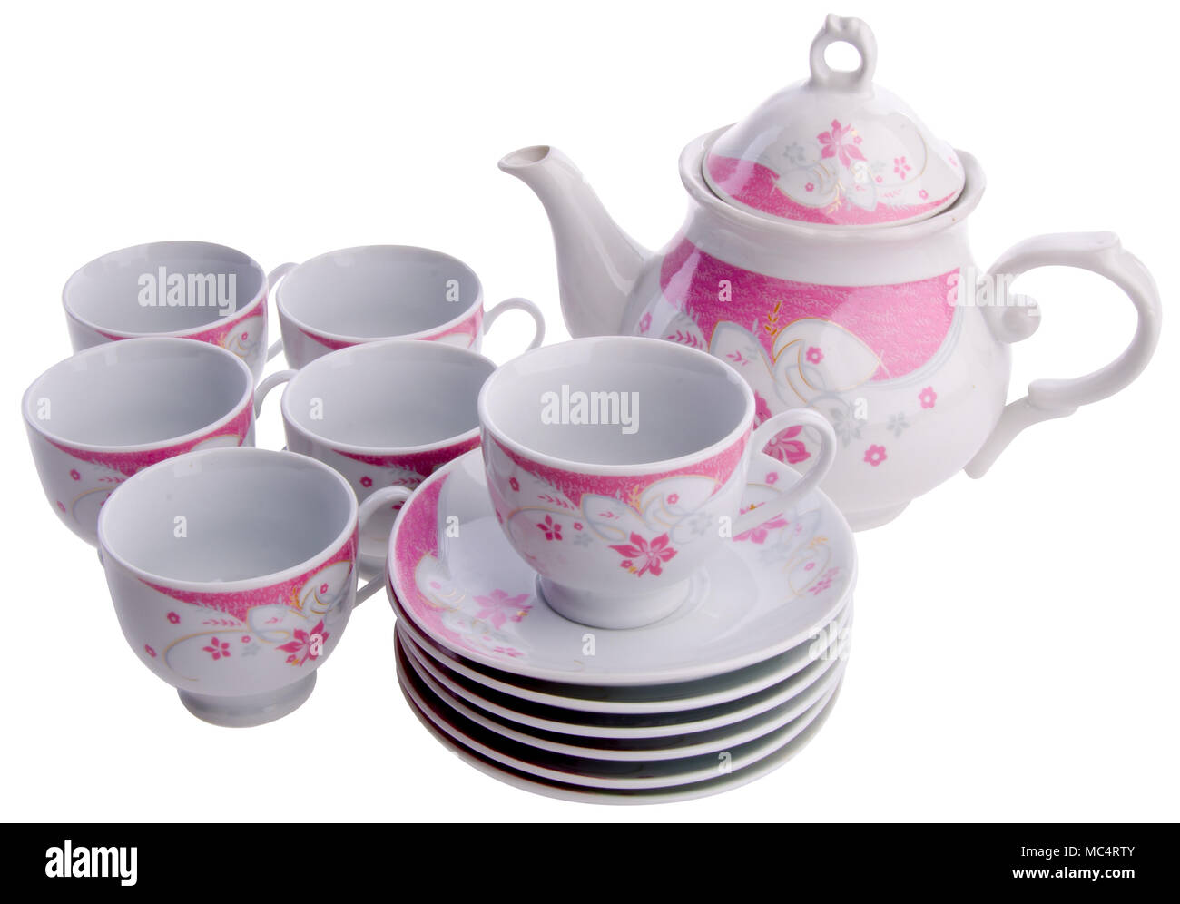 tea pot set, Porcelain tea pot and cup on white background Stock Photo ...