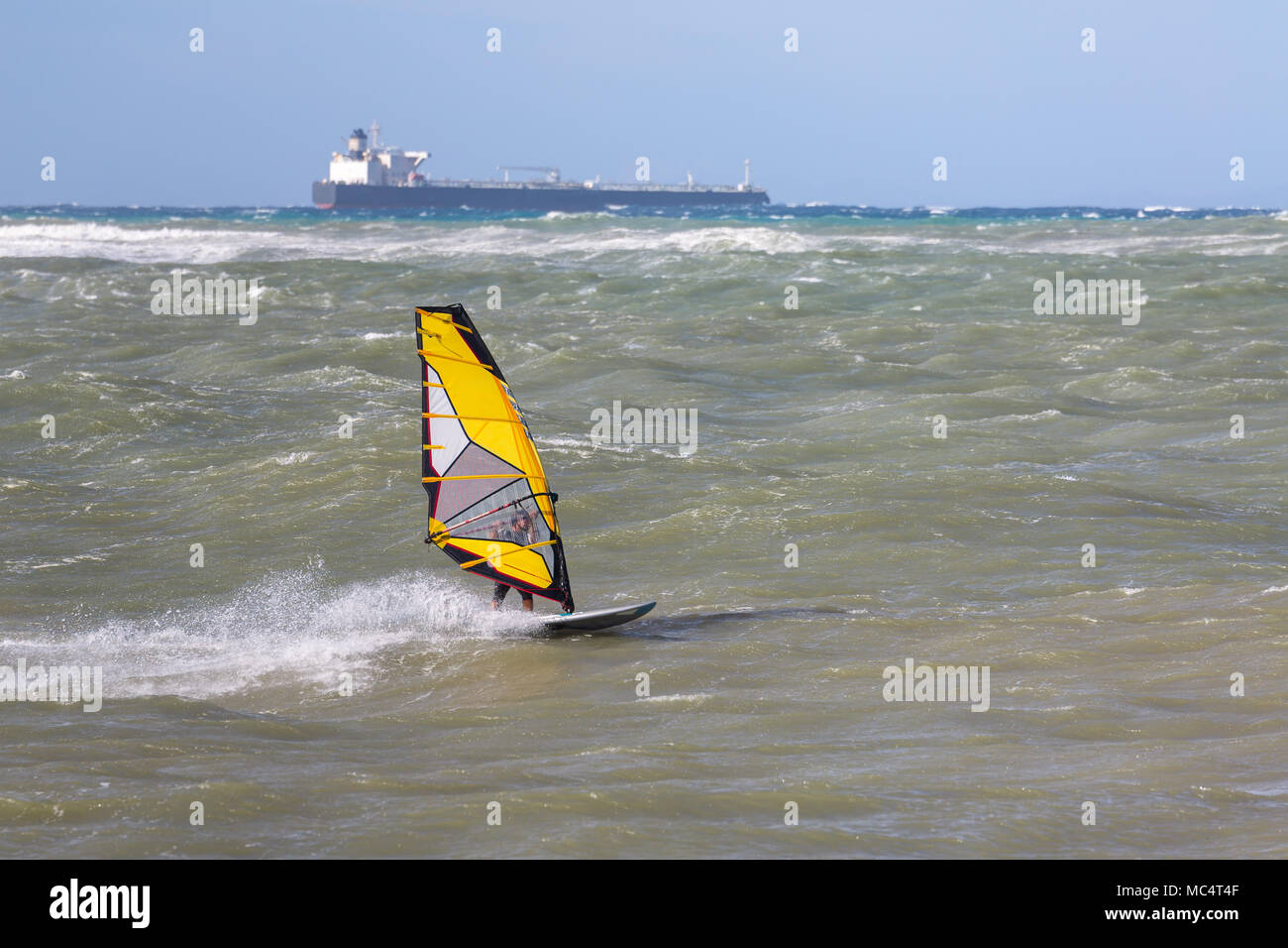 Sea Waves and Wind Surfing in the Summer in Windy Day Stock Photo - Alamy