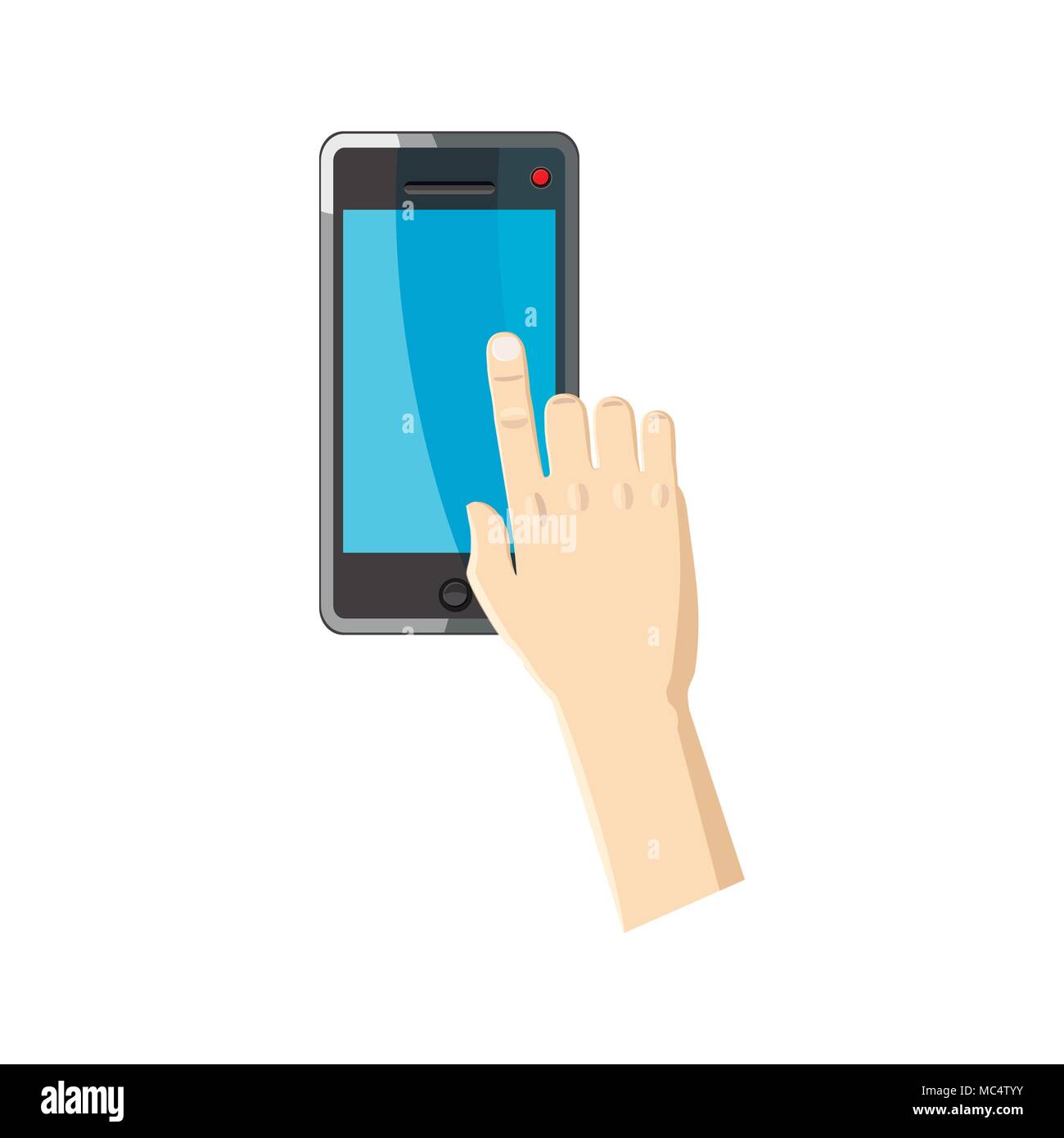 Hand pointing on smartphone icon, cartoon style Stock Vector Image ...