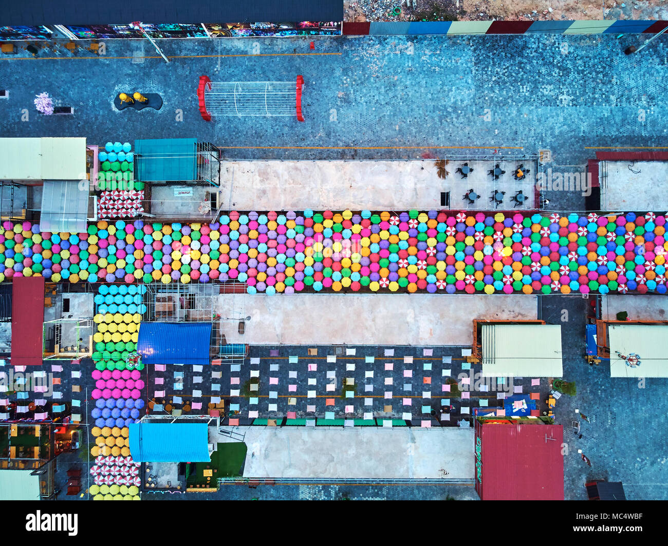 Aerial view at dawn sunset from drone bird eye eagle Angkor container ...