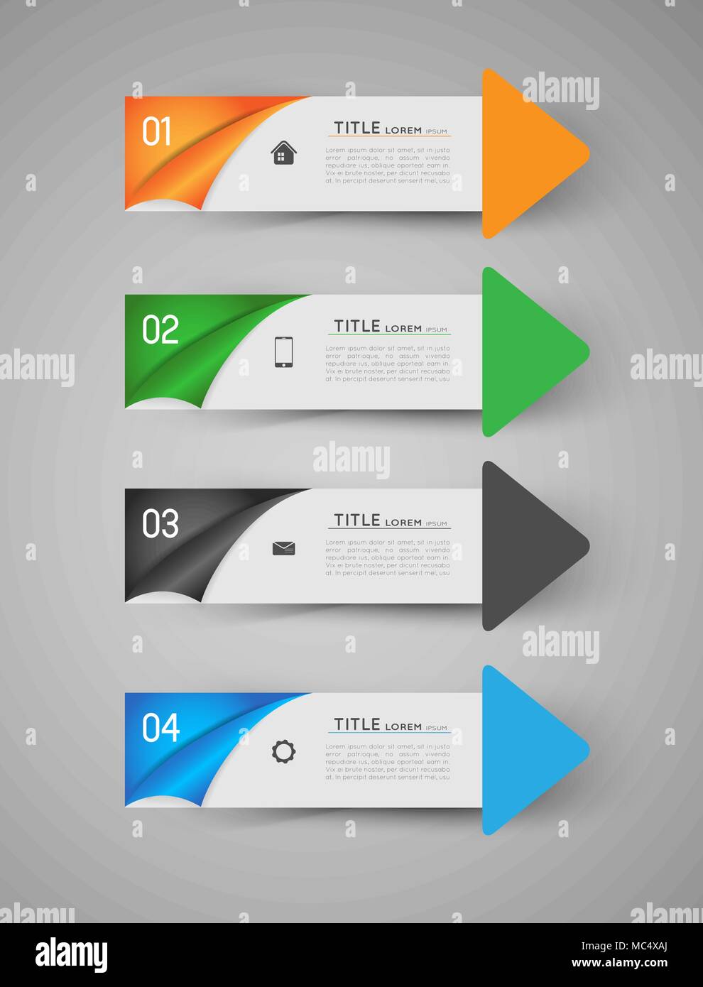 infographic colorful direction arrows with option steps and icons Stock ...