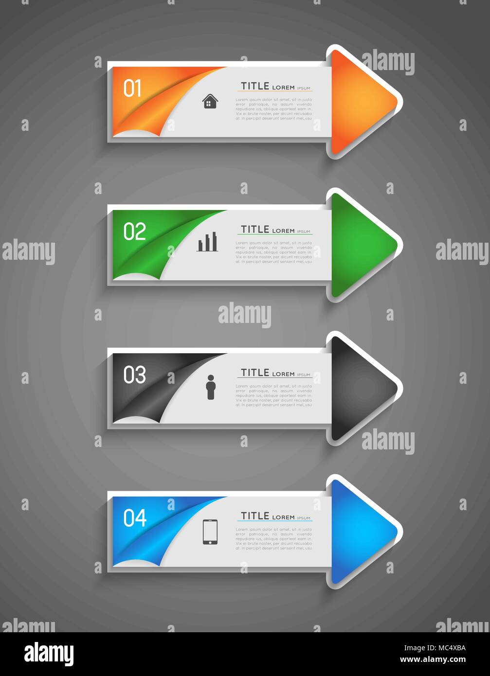 infographic colorful direction arrows with option steps and icons Stock ...