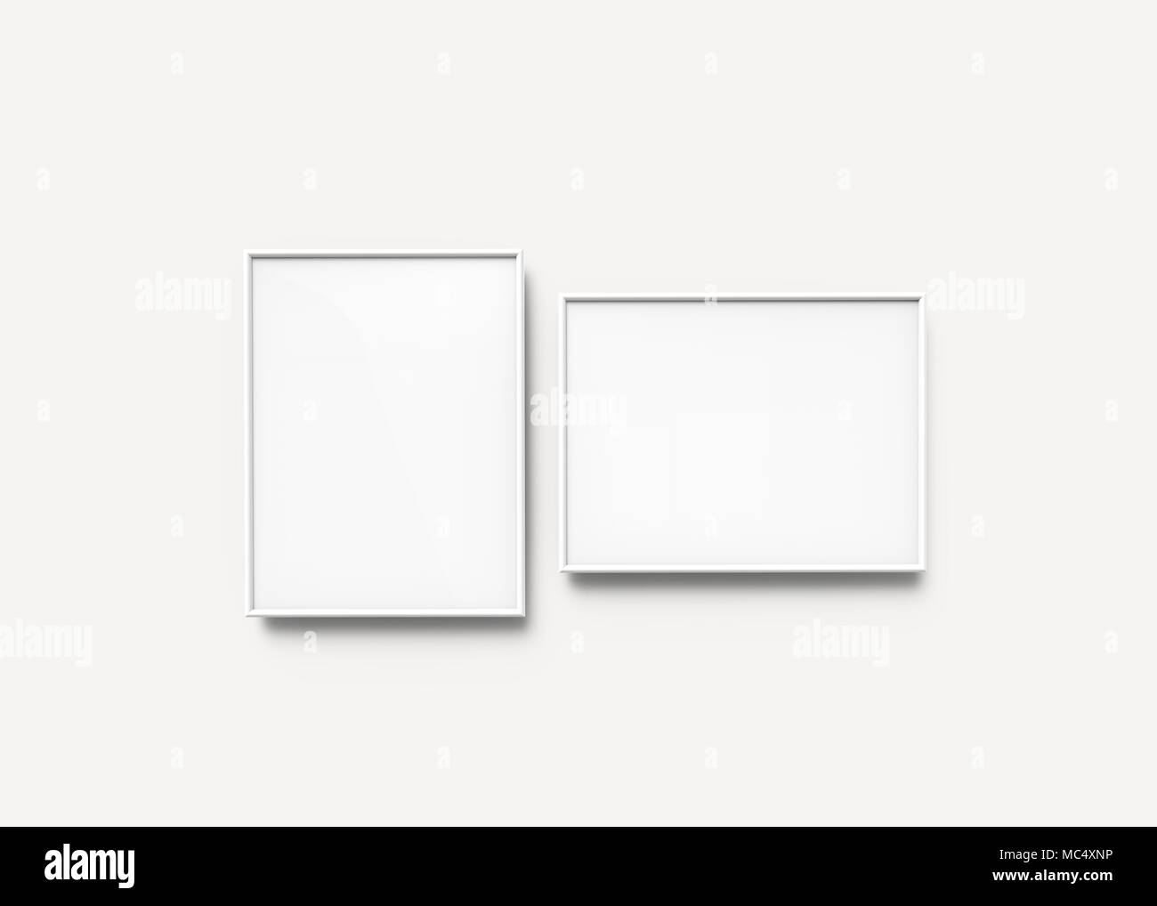 White picture frames, 3d render thin frames set with empty space for ...
