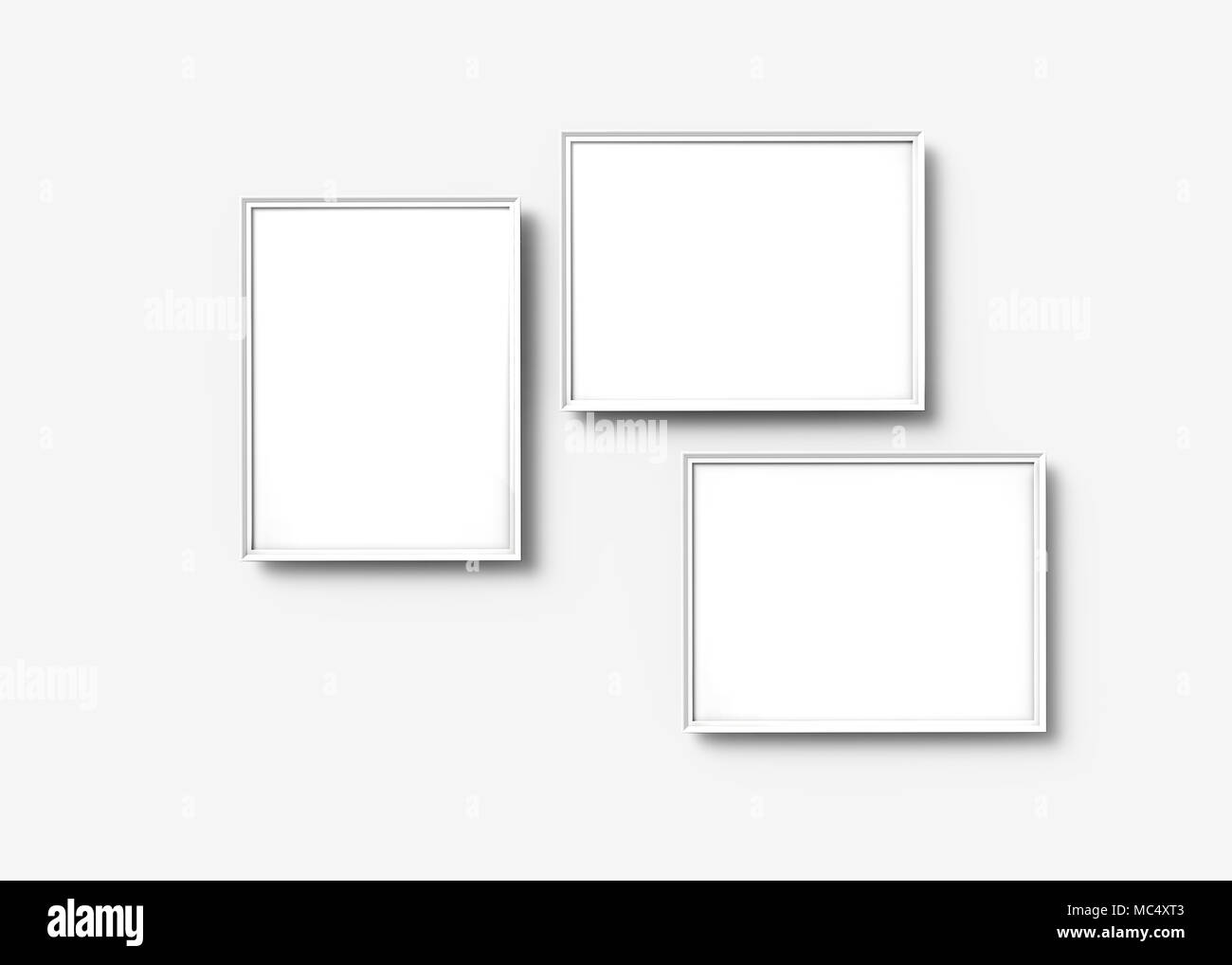 White picture frames, 3d render thin frames set with empty space for ...