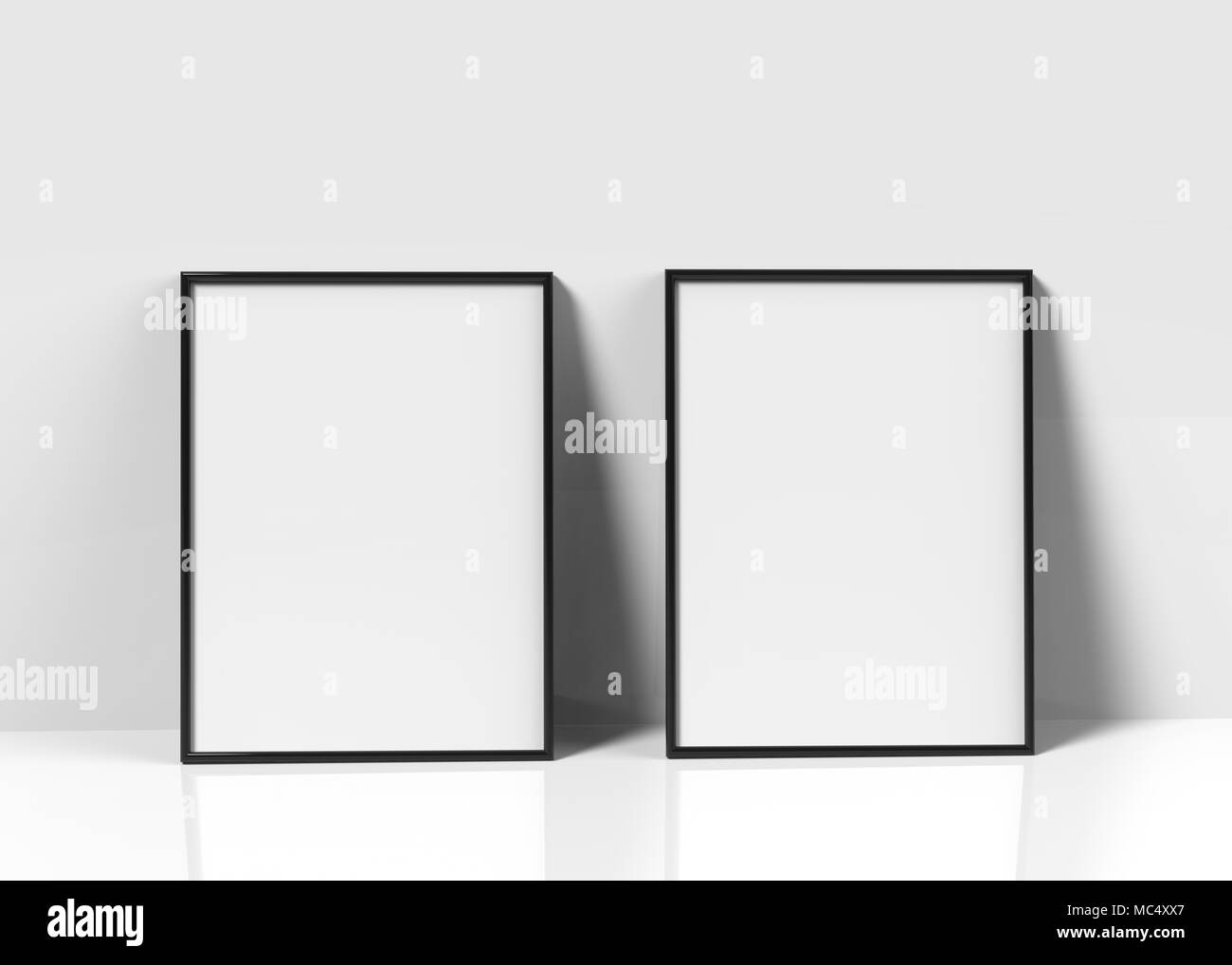 Black picture frames, 3d render thin frames set with empty space for ...