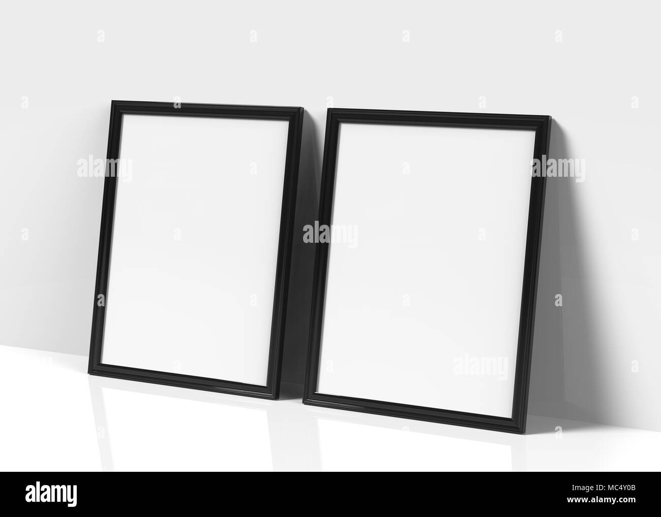 Black picture frames, 3d render thin frames set with empty space for ...