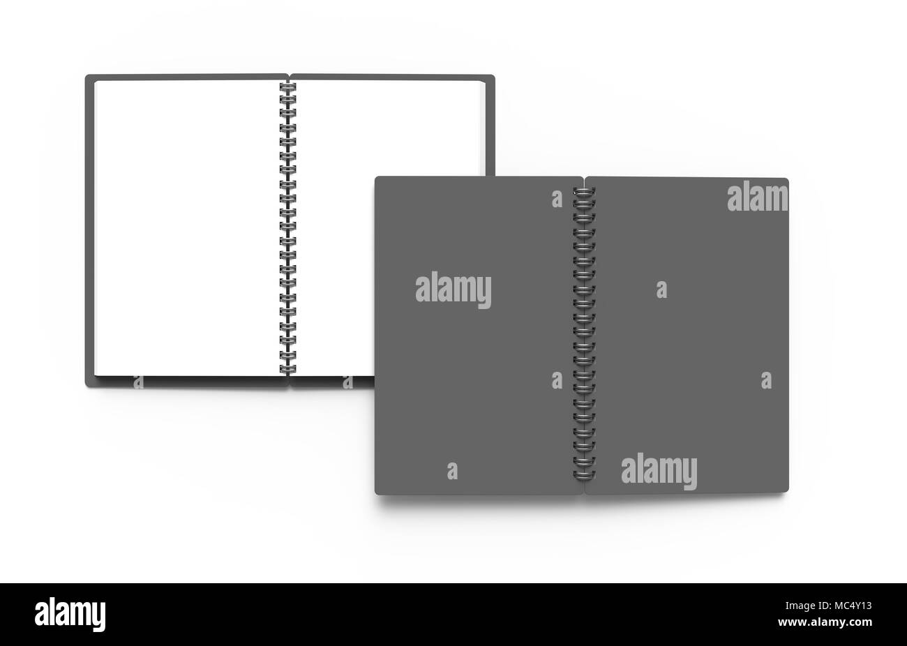 Spiral notebook in 3d render, two open notebooks with empty space for ...
