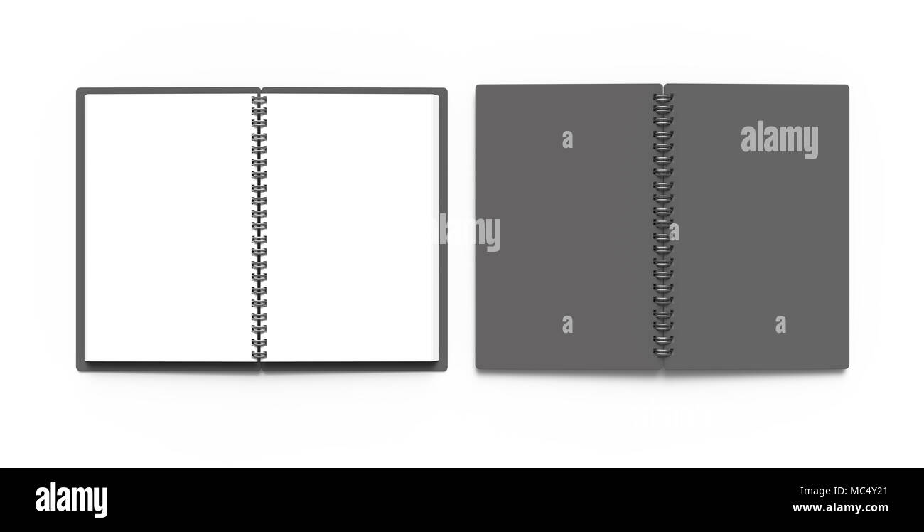 Spiral notebook in 3d render, two open notebooks with empty space for ...