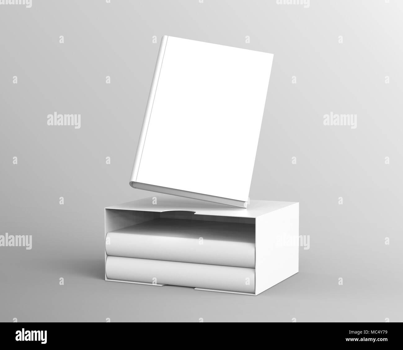 Blank book with cardboard box cover, set of books in case in 3d render ...