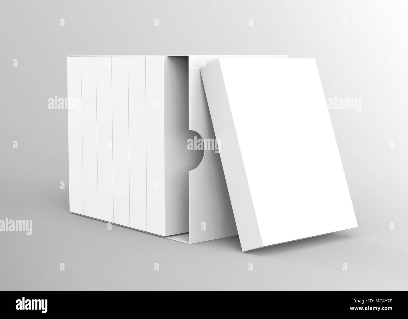Blank book with cardboard box cover, set of books in case in 3d render ...