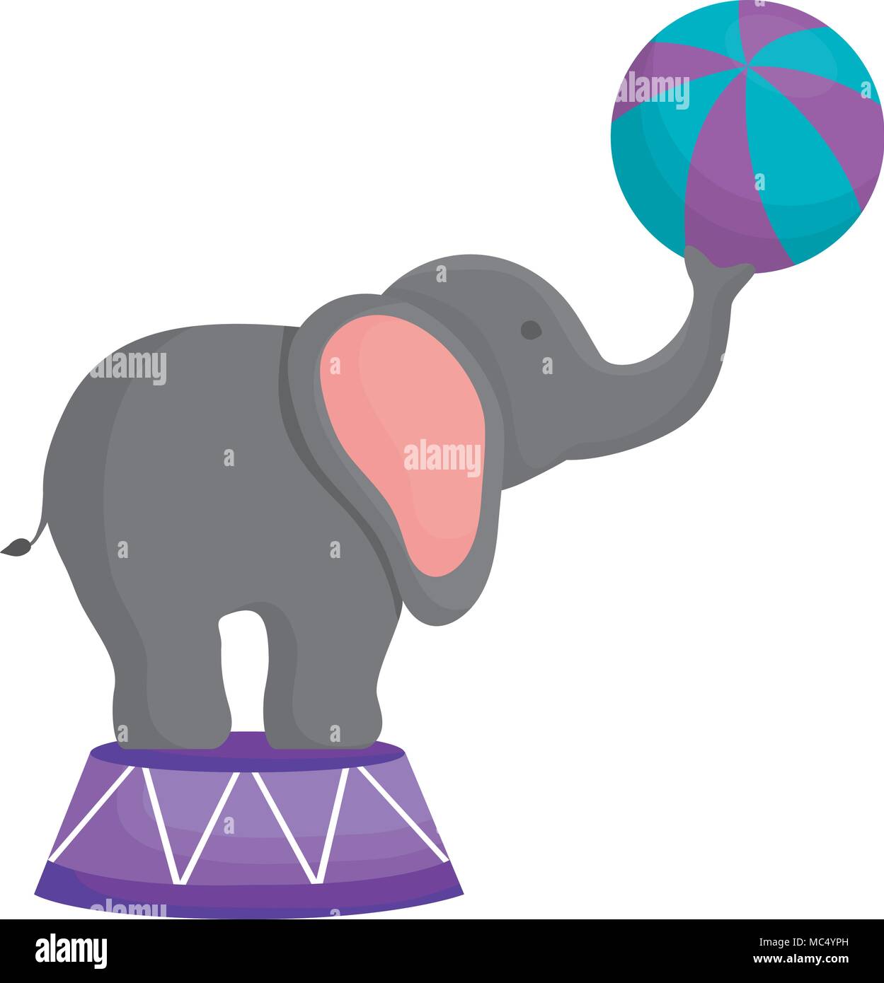 circus elephant with a ball over white background, colorful design ...