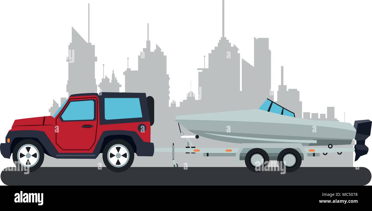 Suv towing boat at city Stock Vector Image & Art - Alamy