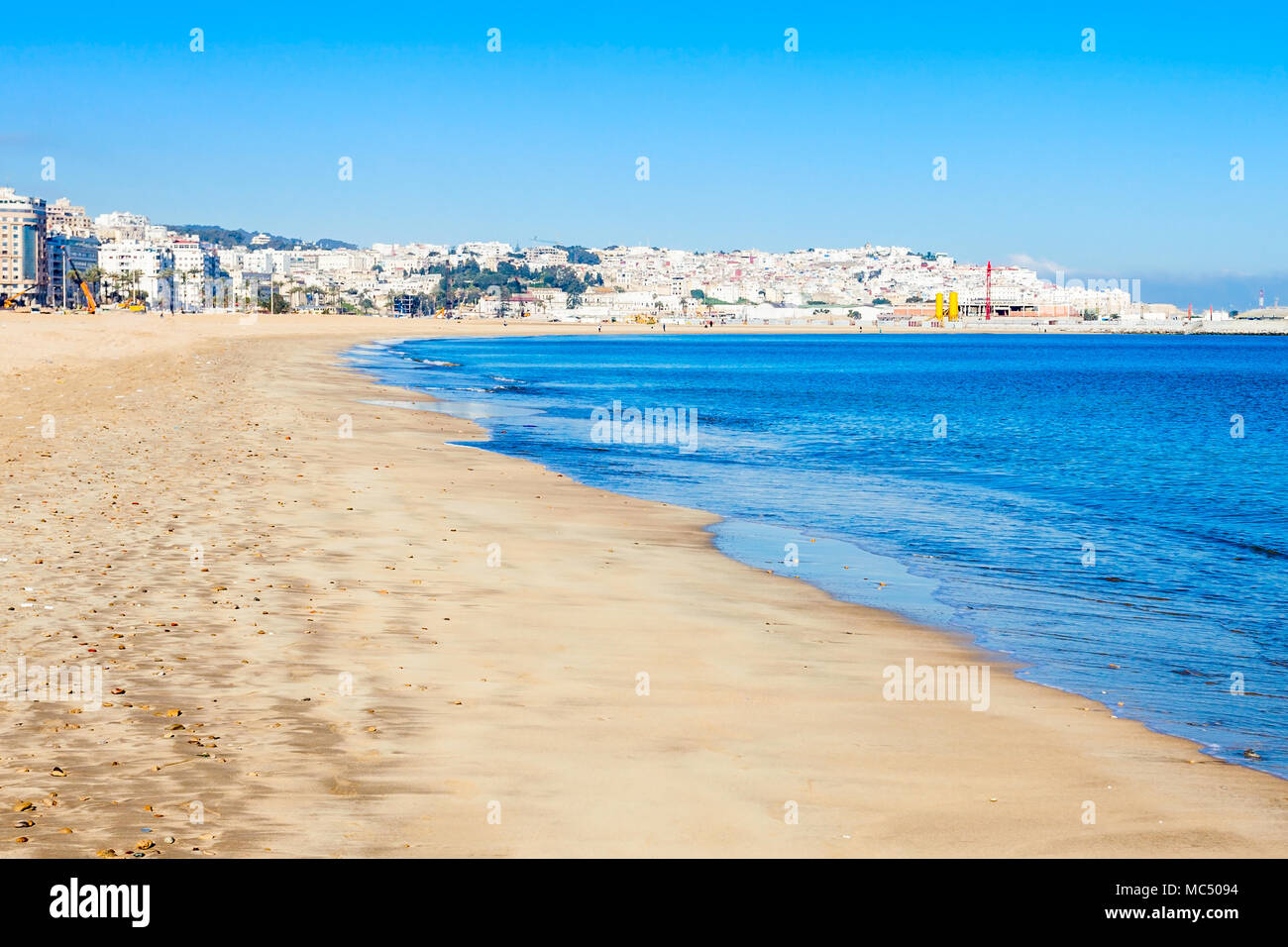 Tangier city beach in Tangier, Morocco. Tangier is a major city in ...