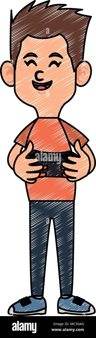 Happy little boy playing video game Stock Vector Images - Alamy