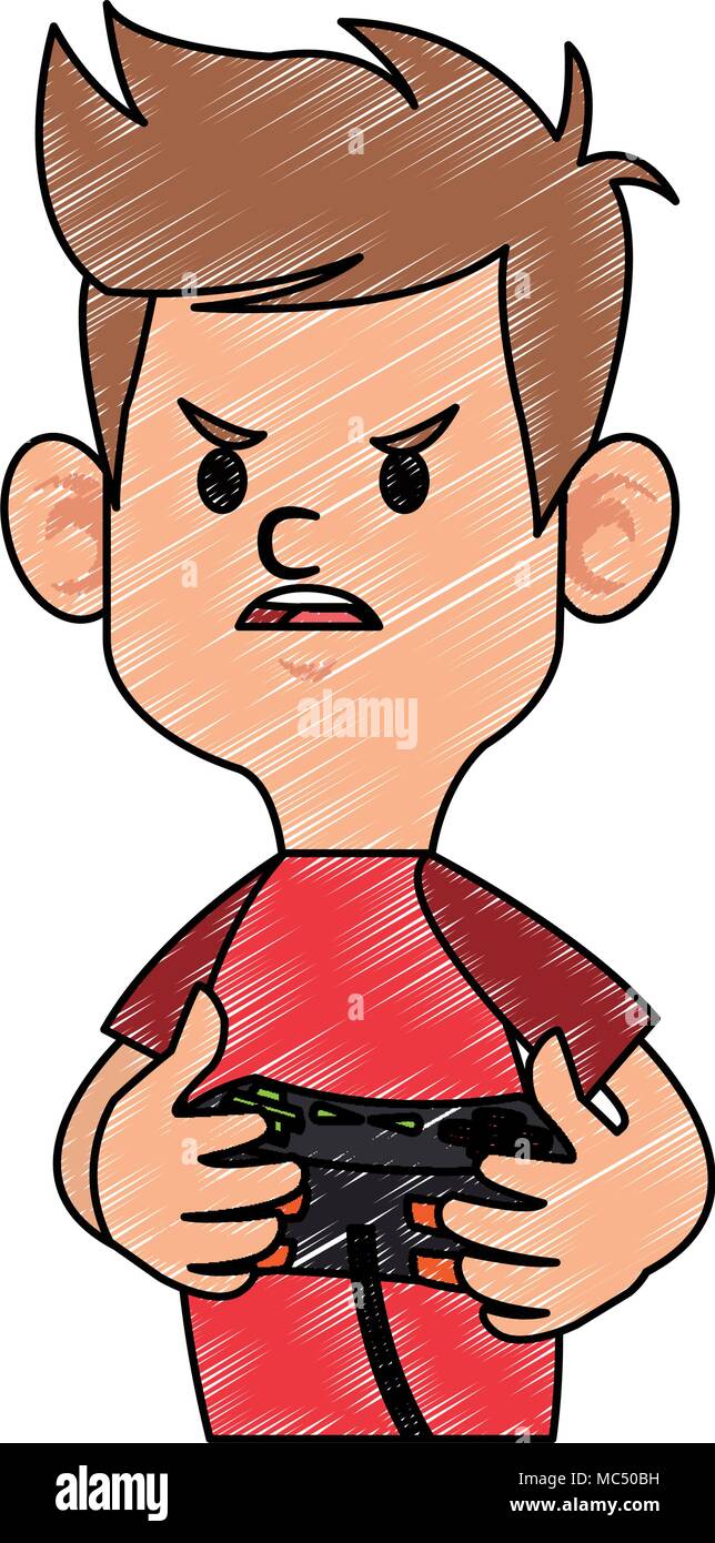Angry boy playing videogames scribble Stock Vector Image & Art - Alamy