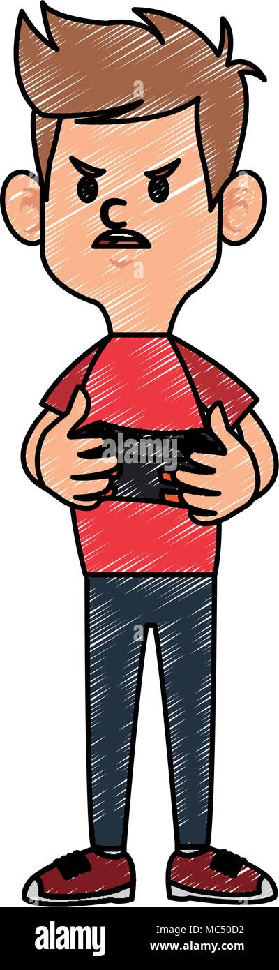 Angry boy playing videogames scribble Stock Vector Image & Art - Alamy