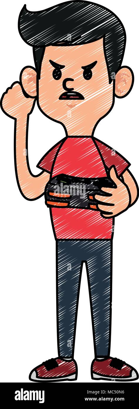Angry boy playing videogames scribble Stock Vector Image & Art - Alamy