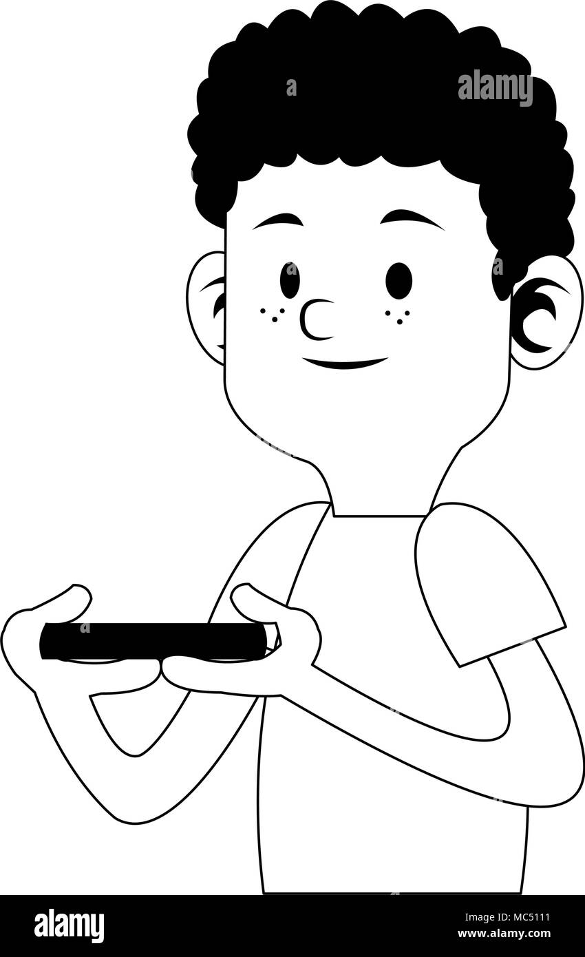Boy playing with smartphone on black and white Stock Vector Image & Art ...