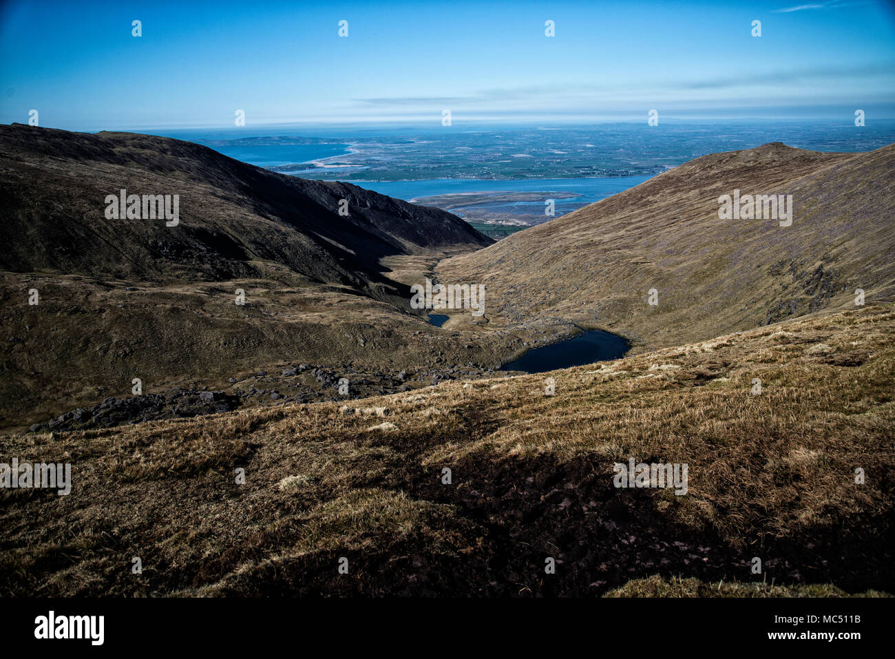 View from summit of Caherconree mountain, Dingle peninsula Stock Photo ...