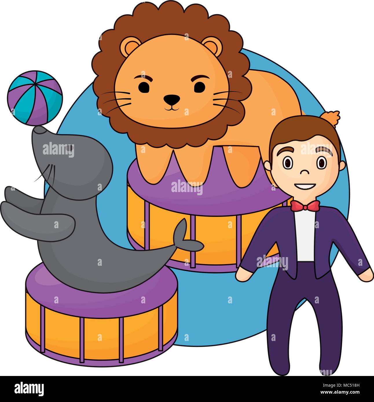 circus show with animals and announcer man over white background ...