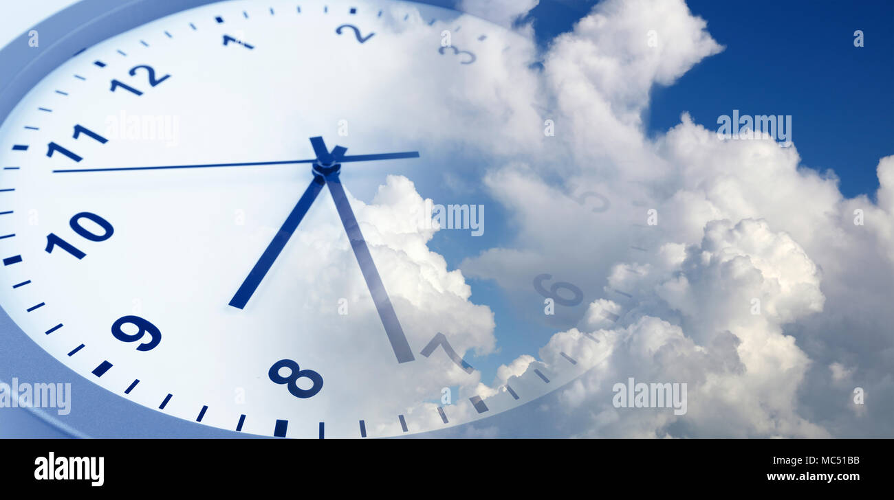Clock face in blue sky. Time passing Stock Photo - Alamy