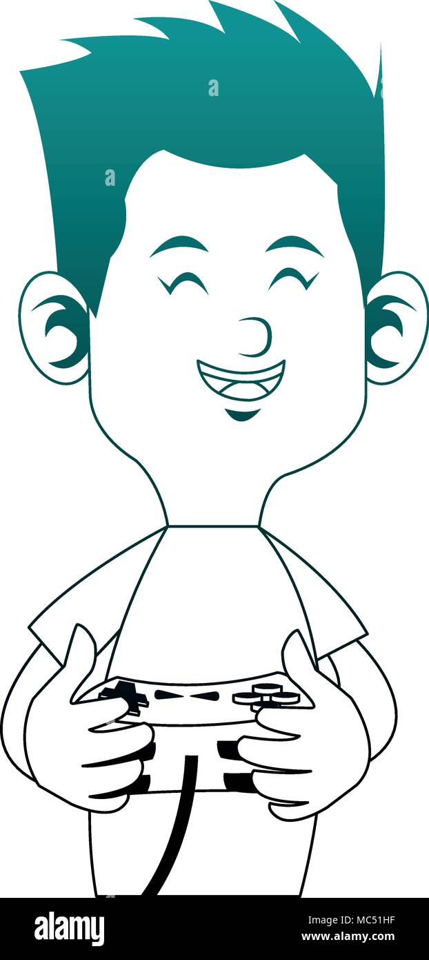 Happy boy playing videogames on blue lines Stock Vector Image & Art - Alamy