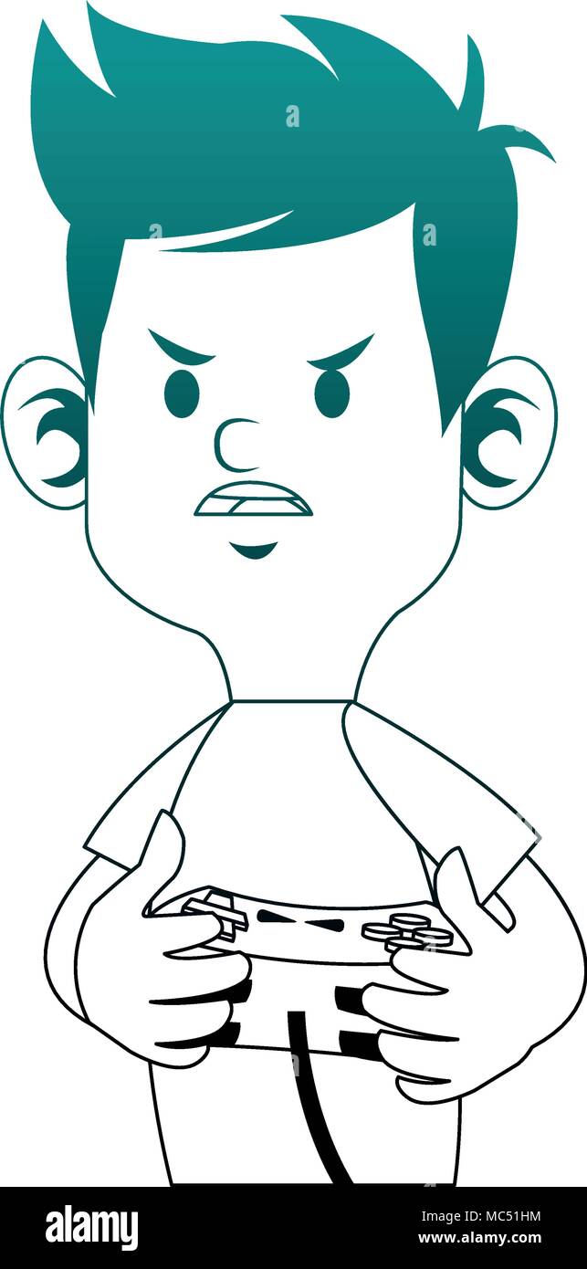 Angry boy playing videogames on blue lines Stock Vector Image & Art - Alamy