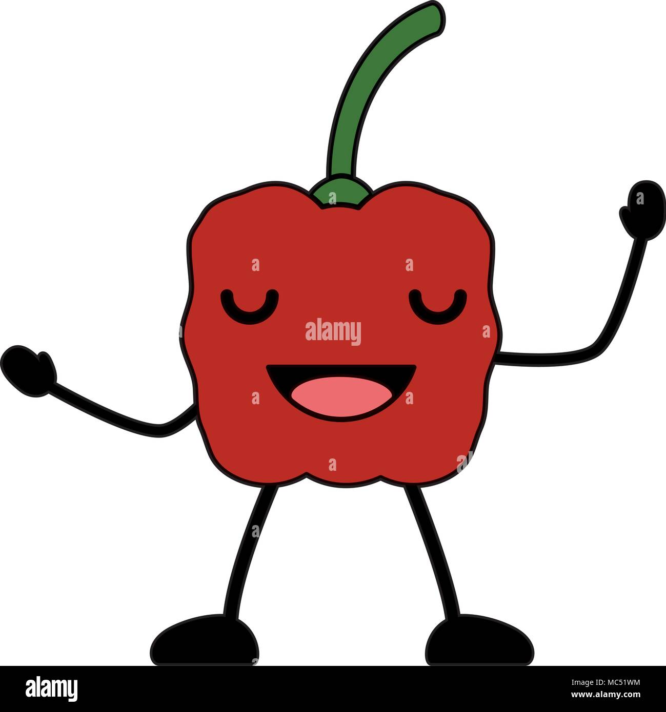 kawaii happy pepper icon over white background, colorful design. vector ...