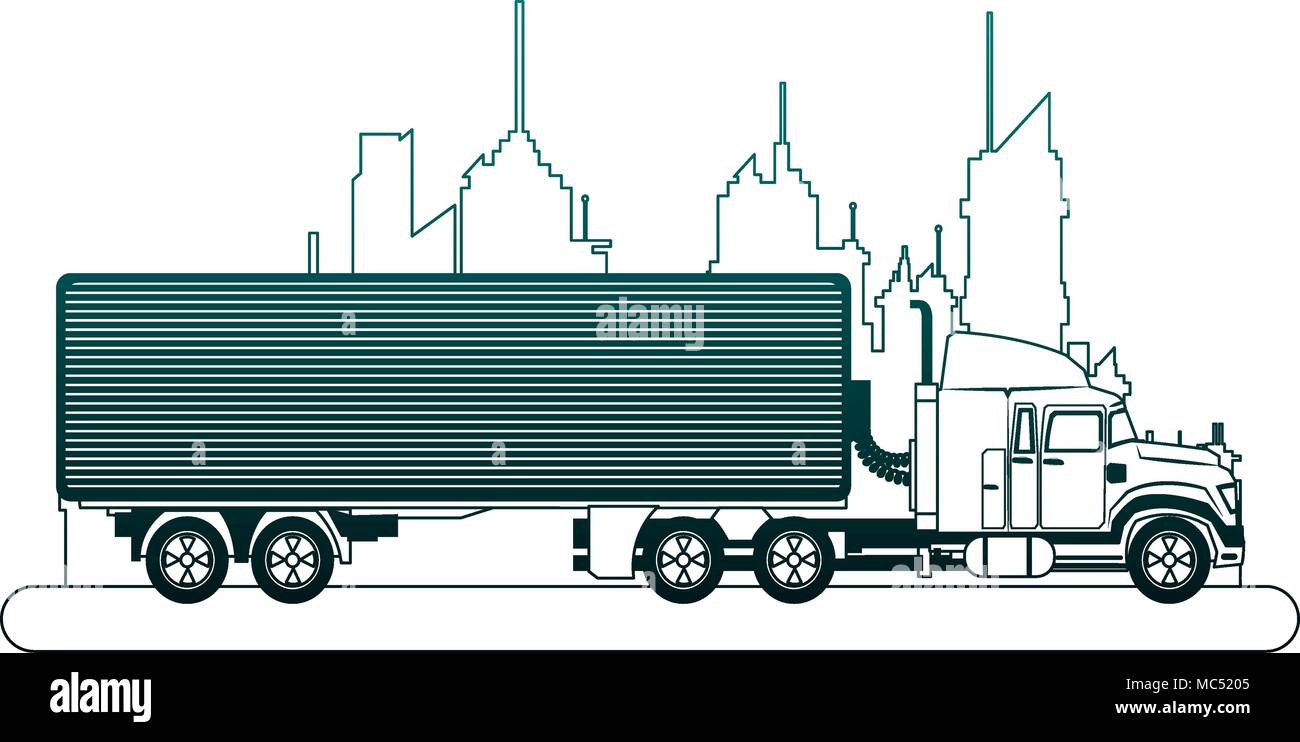 Truck with container at city on blue lines Stock Vector Image & Art - Alamy