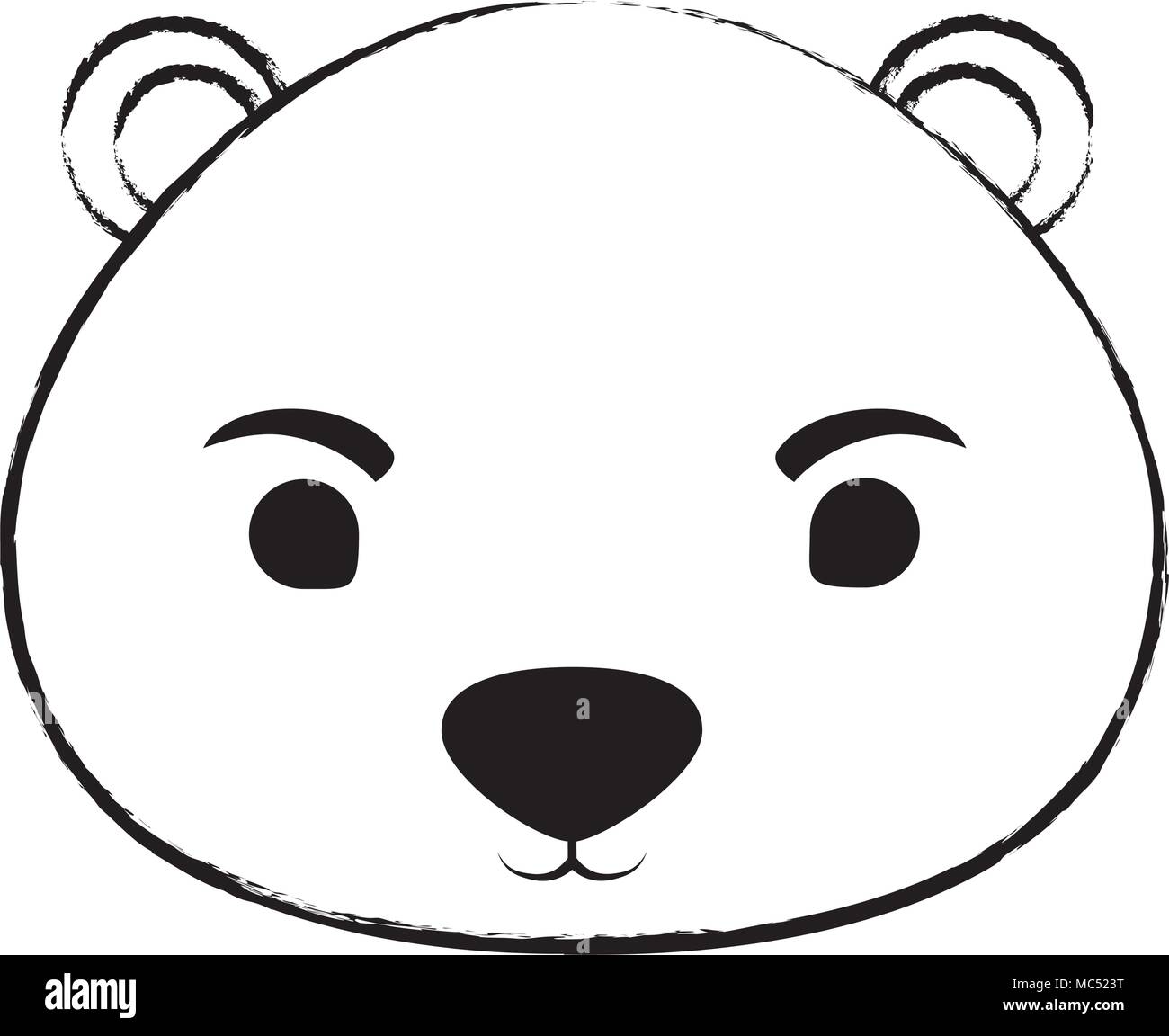 sketch of cute bear face icon over white background, vector ...