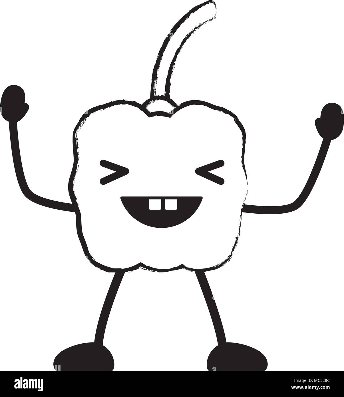 sketch of kawaii happy pepper icon over white background, vector ...