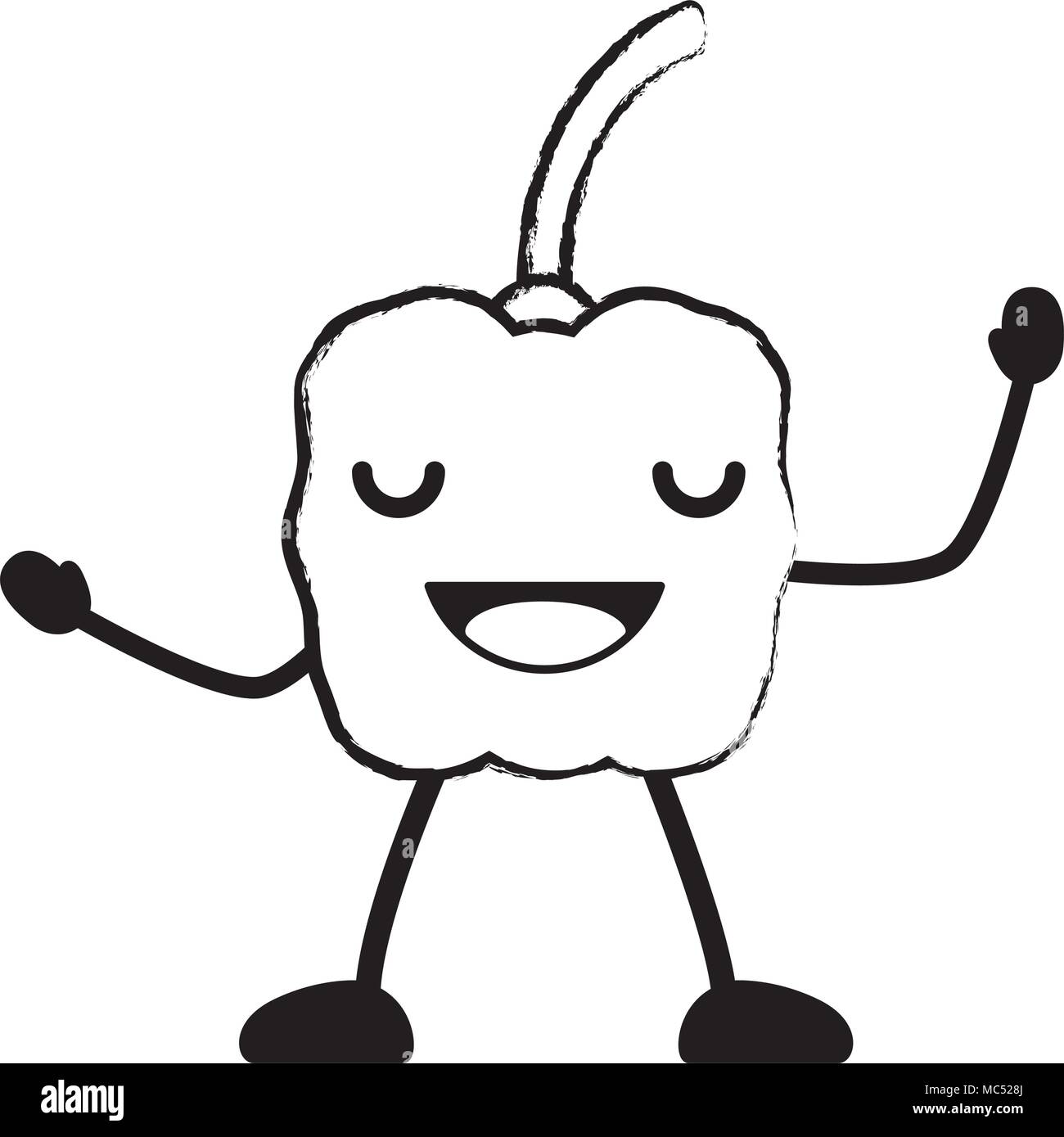 sketch of kawaii happy pepper icon over white background, vector ...
