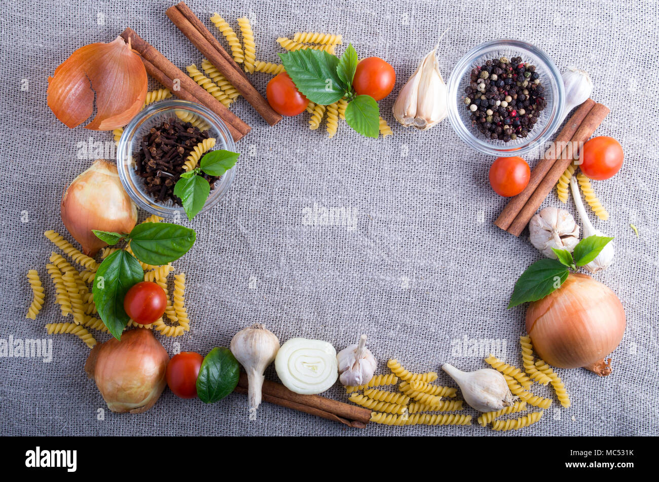 Food ingredients are installed in a frame with empty place in the ...