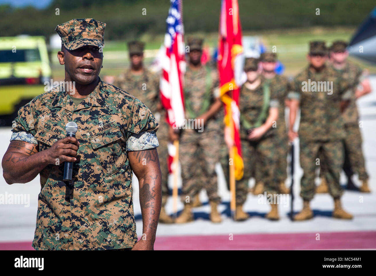 U.S. Marine Corps Sgt.Maj. Juarice Collins, on-coming sergeant major ...