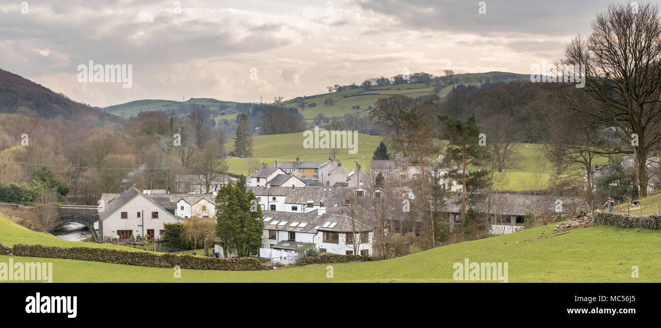 Spark Bridge village photographed from the Crake Valley road Stock ...