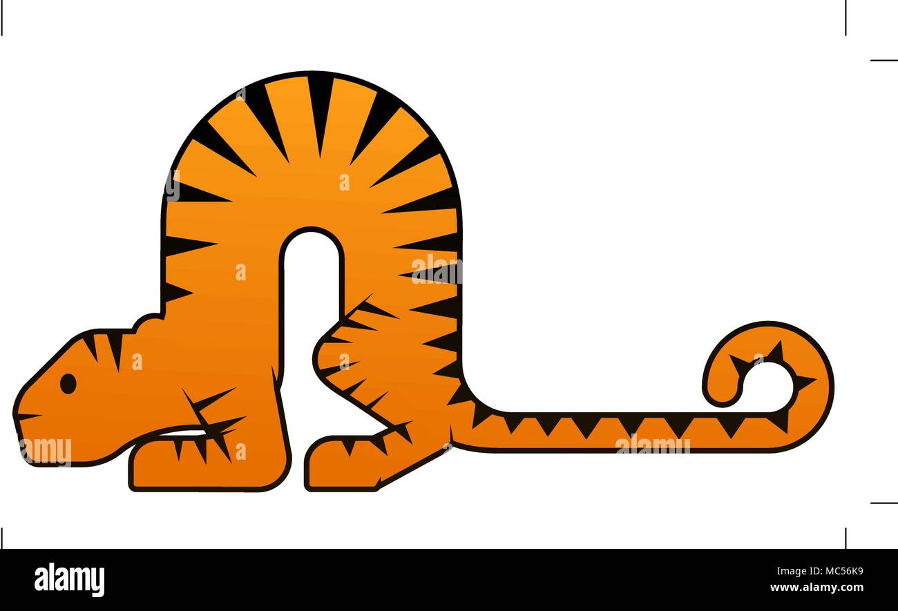 Arched stylized tiger vector illustration, horizontal, isolated Stock ...