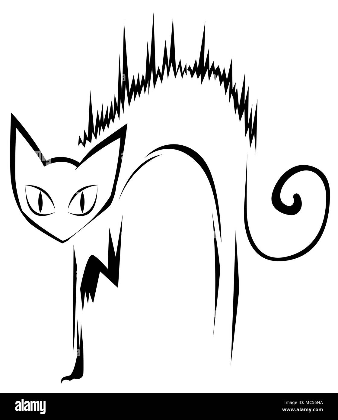 Cat character line stencil black, vector illustration, horizontal ...