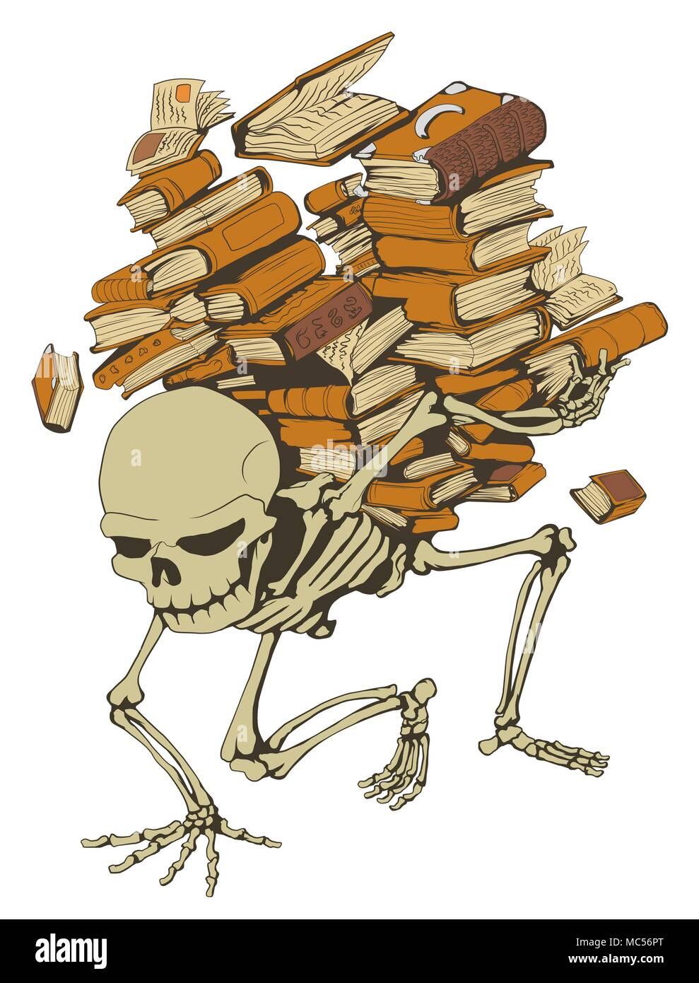 Skeleton holding pile of books vector, vertical, isolated Stock Vector ...