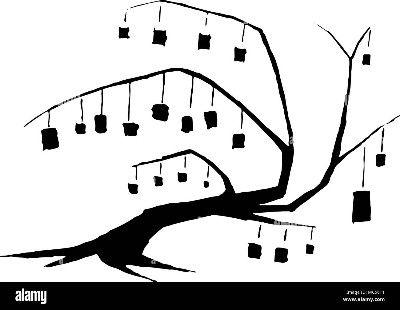 Box Tree ink design symbolic stylized, over white, isolated Stock ...