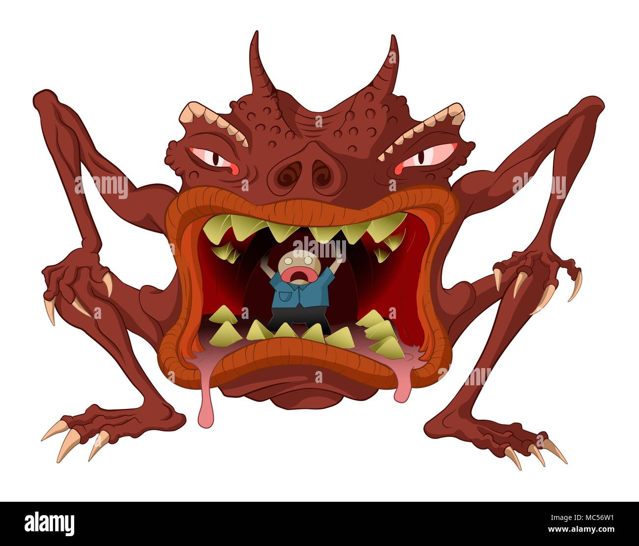Cannibal monster cartoon, vector, horizontal, over white, isolated ...