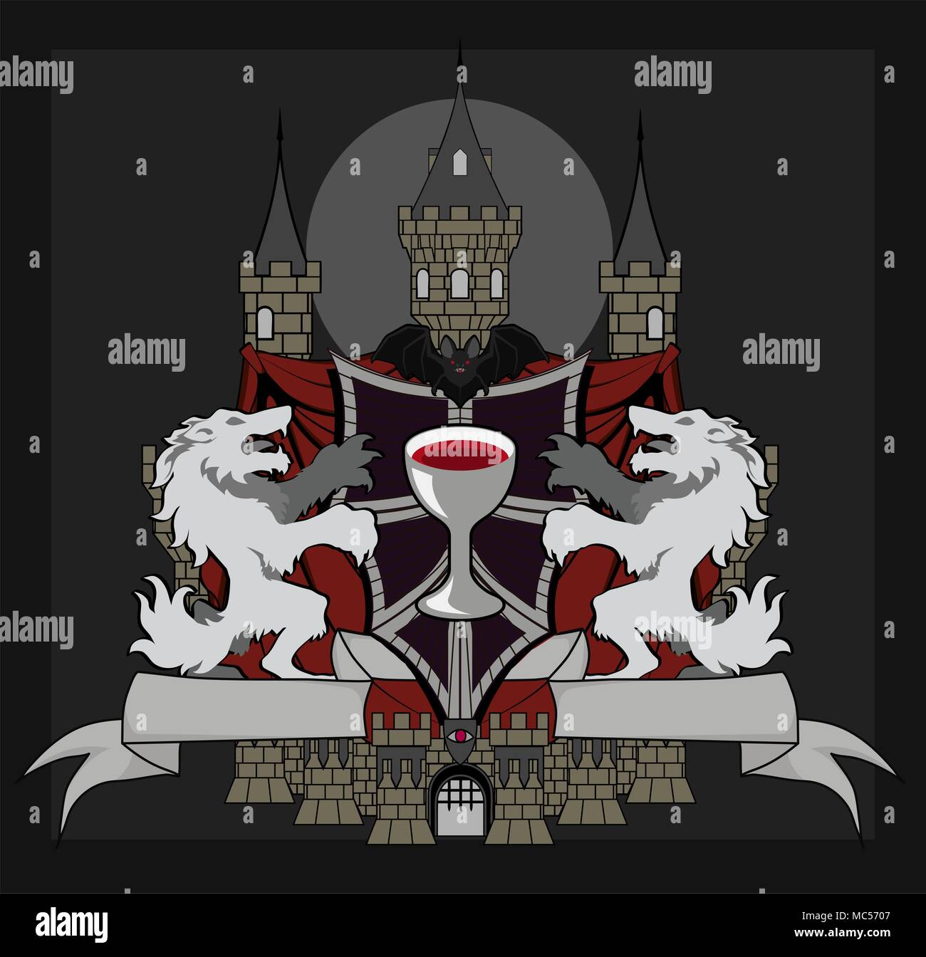 Coat of arms Vampire bat Halloween vector design horizontal Stock ...