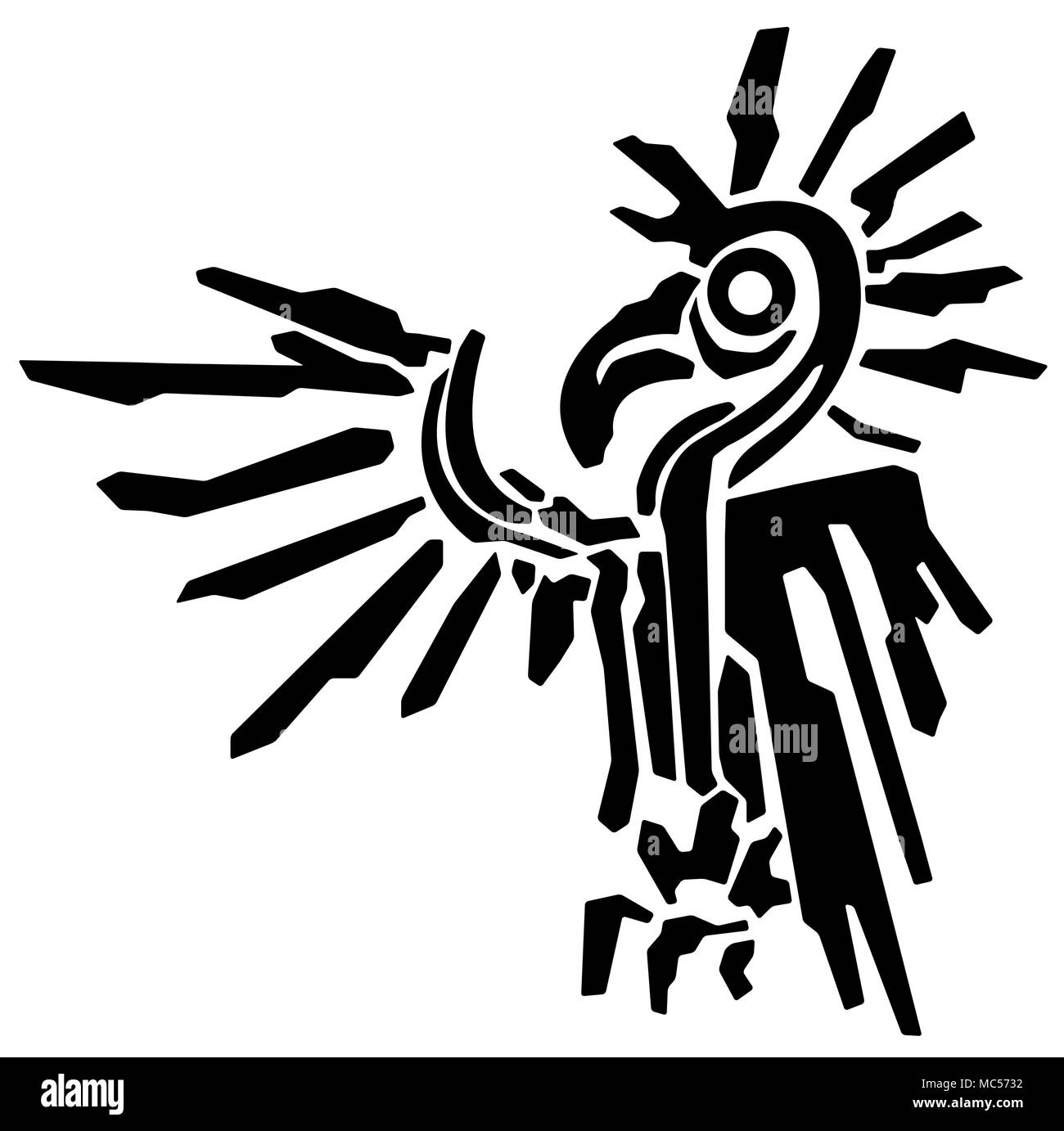 Exotic bird creature symbol stylized stencil black, vector illustration ...