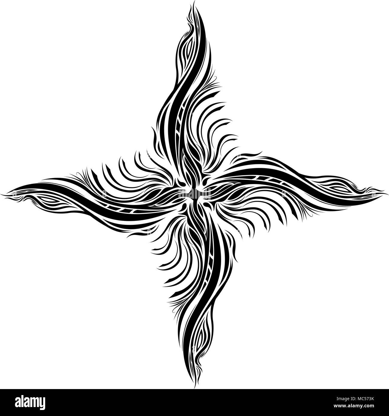 Black vector flow four point star design, square Stock Vector Image ...