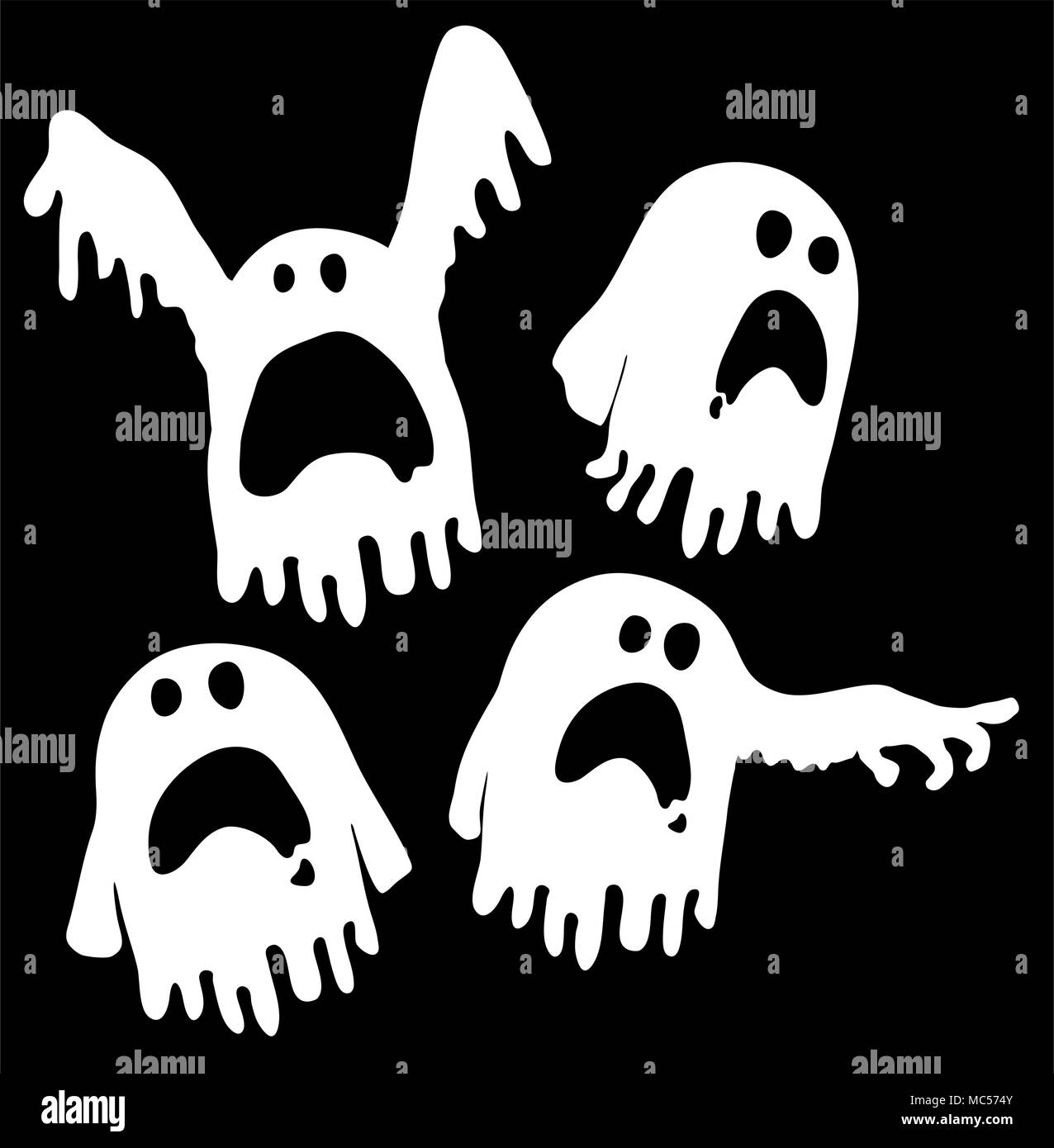 Ghosts Halloween Cartoon Character White Silhouette Vector Illustration Horizontal Isolated