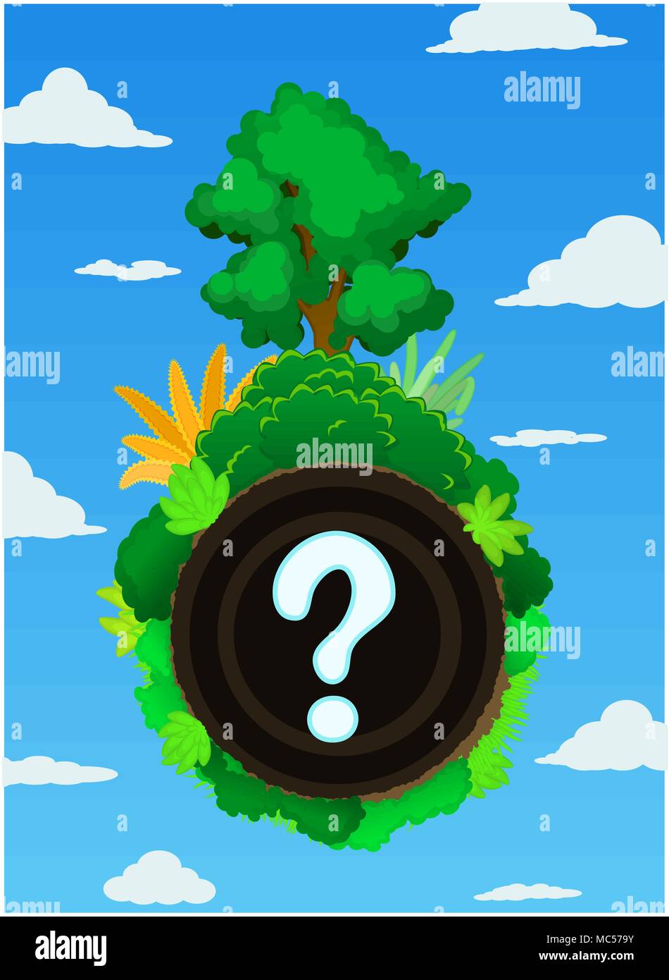 Landscape sphere question nature cartoon, vector illustration, vertical ...