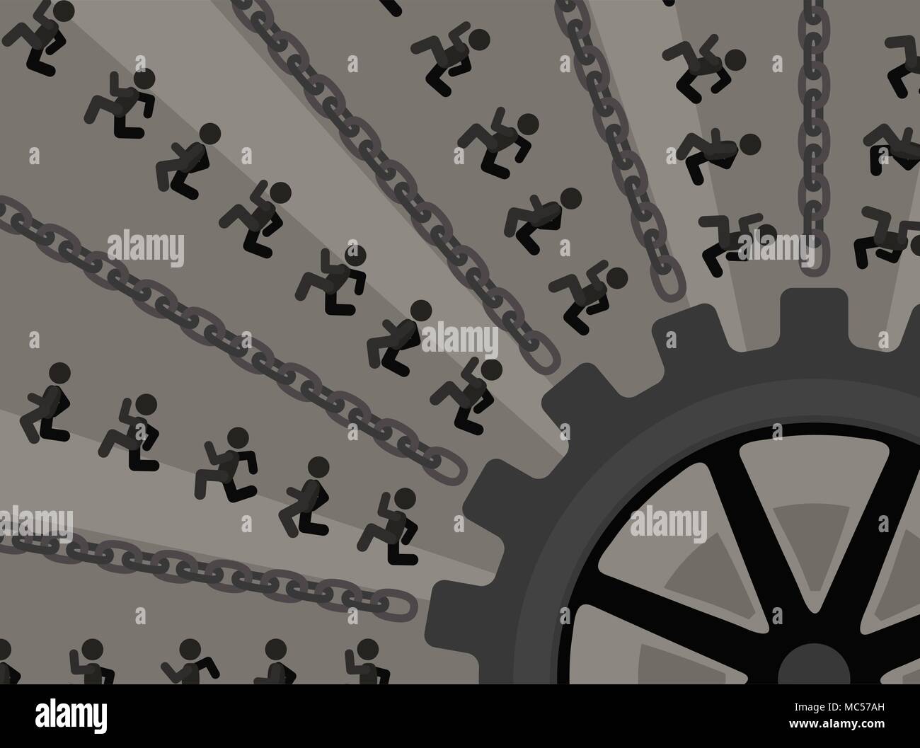 Machine industrial running people figures, vector illustration color ...