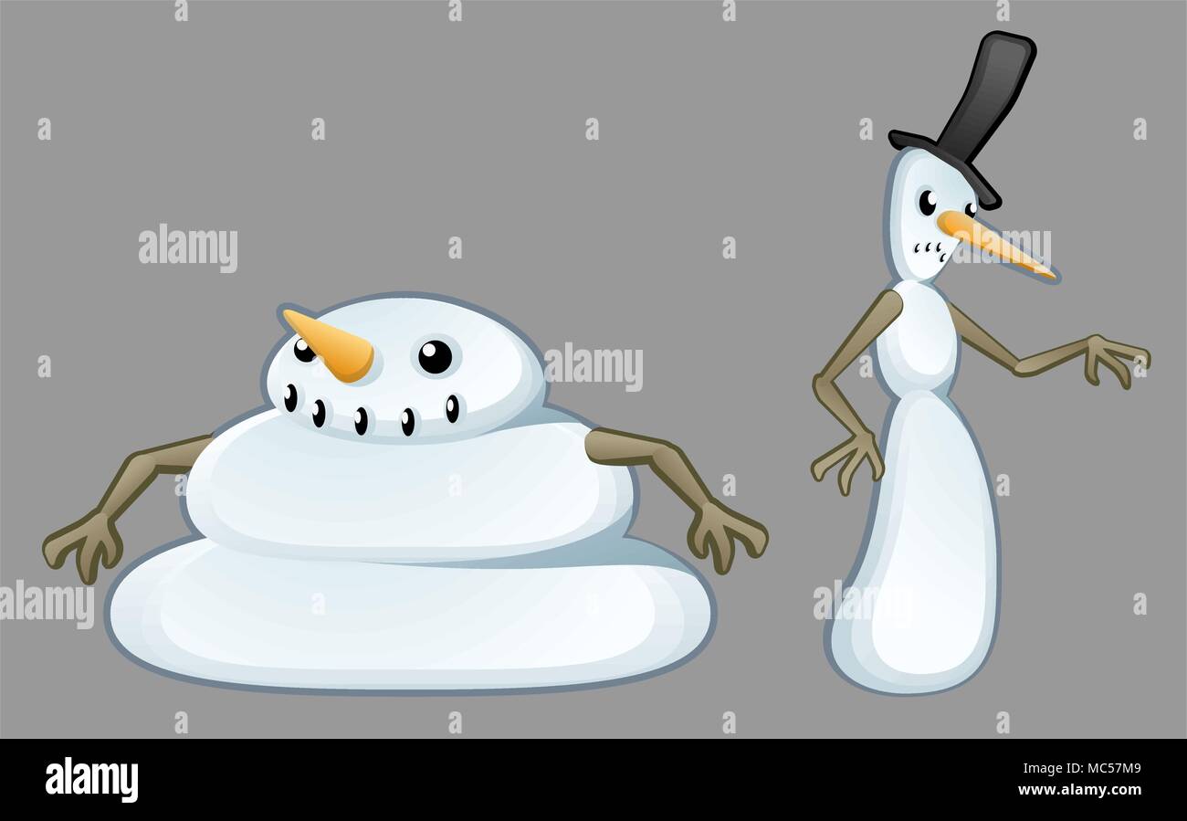 Snowmen characters fat and thin pair cartoon, vector illustration ...