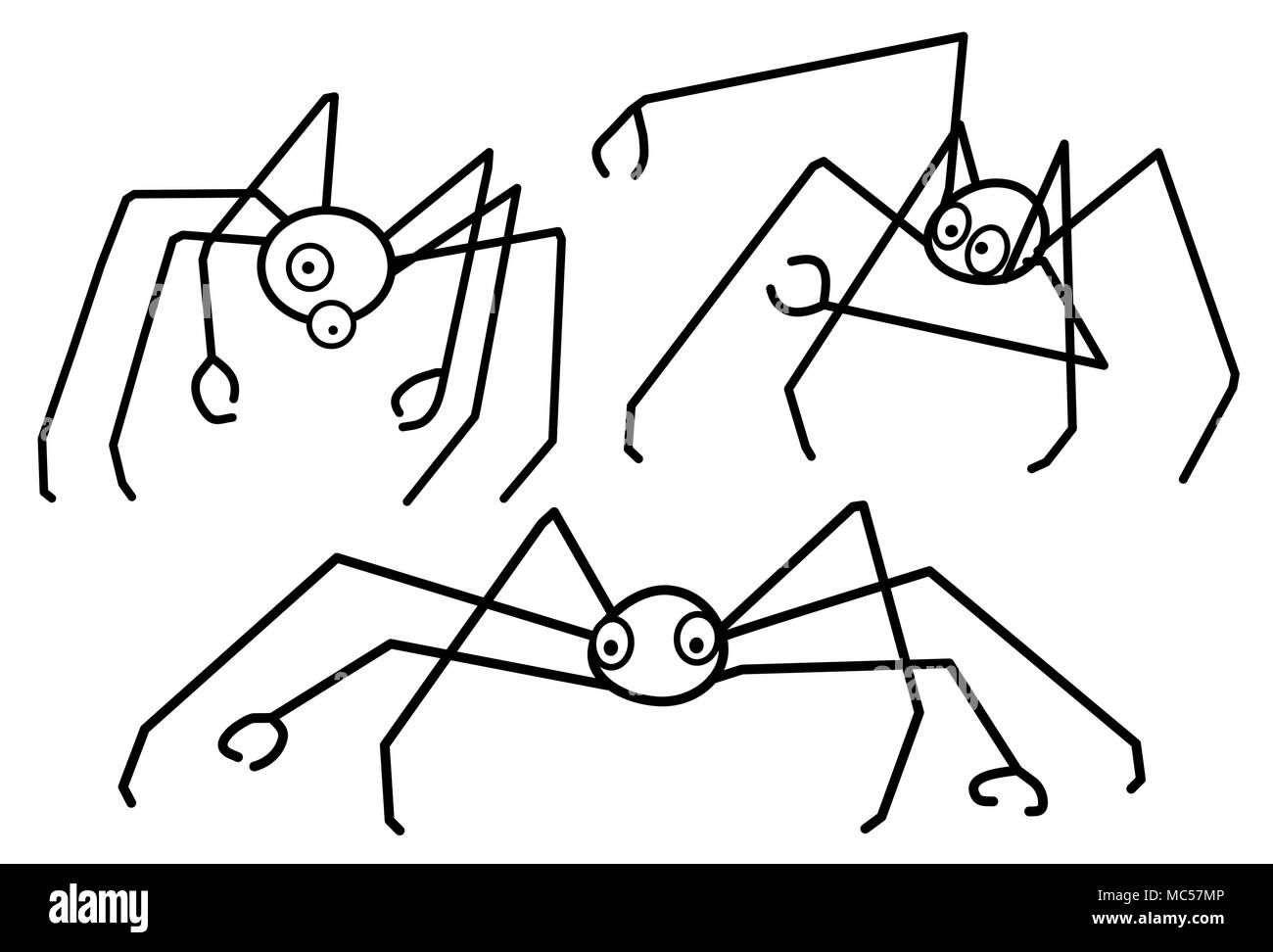 Spider cartoon stylized stick figures, vector illustration, design ...